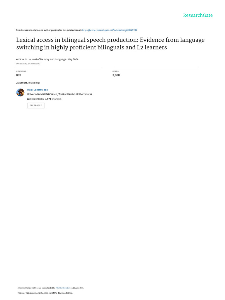 Lexical Access in Bilingual Speech Production: Evidence From Language Switching in Highly ...