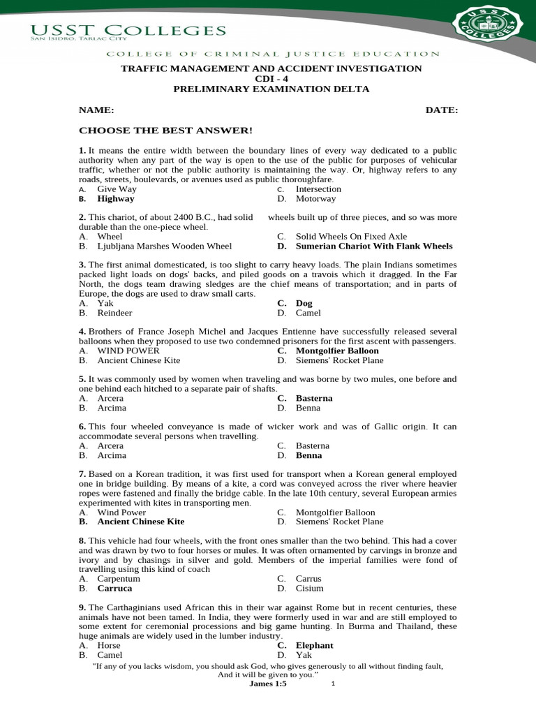 Traffic Management and Accident Investigation Cdi - 4 Preliminary ...