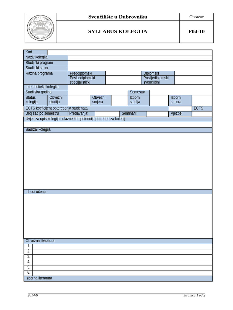 F04-10 Syllabus Kolegija | PDF