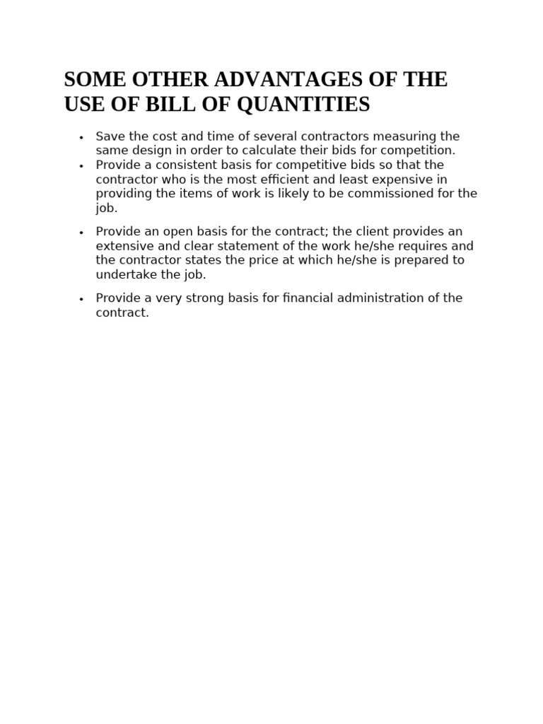 Some Other Advantages of The Use of Bill of Quantities | PDF