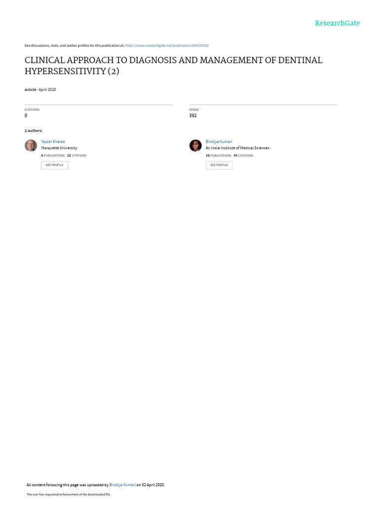 Clinical Approach To Diagnosis and Management of Dentinal Hypersensitivity | PDF