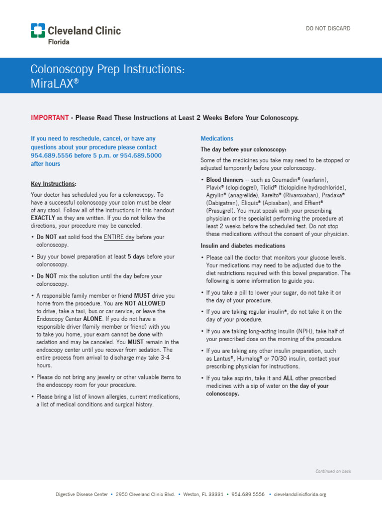 Colonoscopy Prep Miralax | PDF