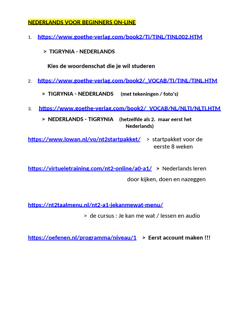 Nederlands Voor Beginners On-Line | PDF