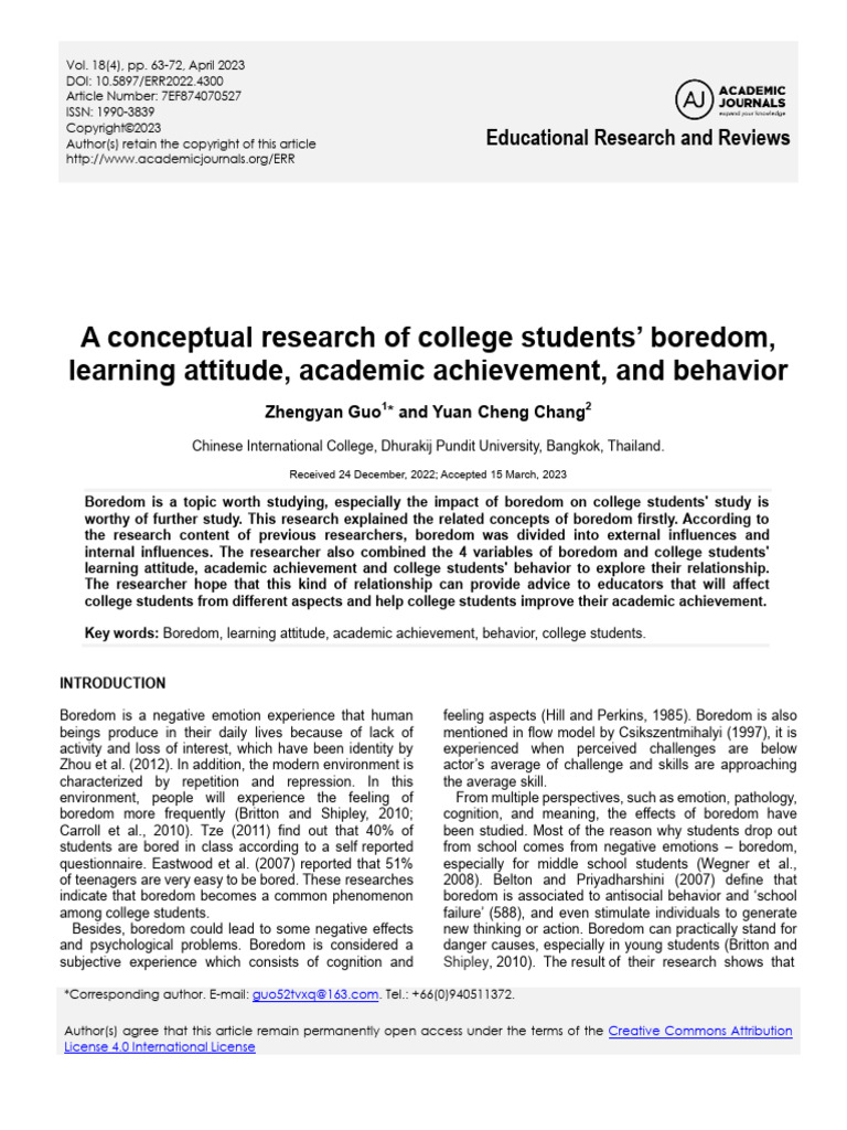 A Conceptual Research of College Students' Boredom, Learning Attitude ...