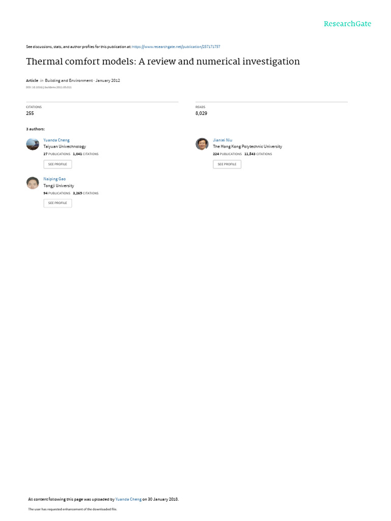 Thermal Comfort Models Are View and Numerical Investigation | PDF