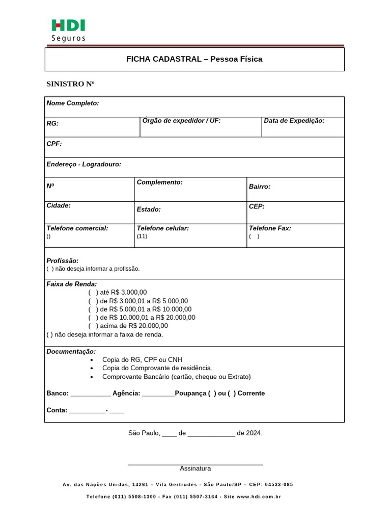 Ficha Cadastral PF | PDF