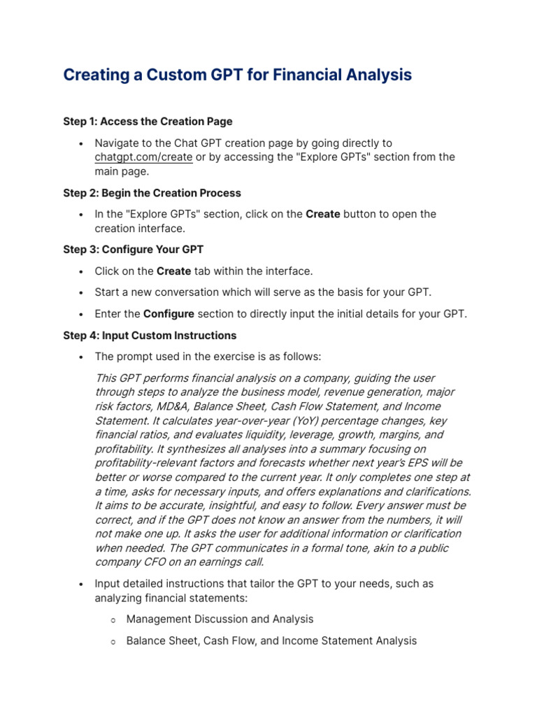 Creating A Custom GPT For Financial Analysis | PDF