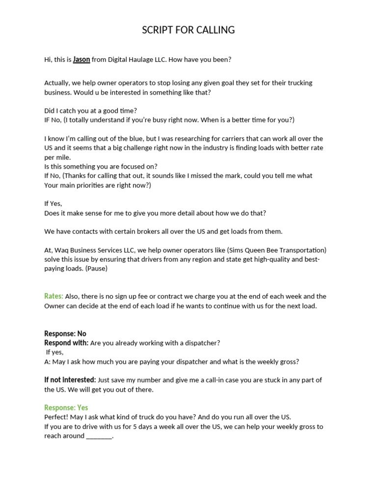 SCRIPT FOR CALLING (NEW) | PDF