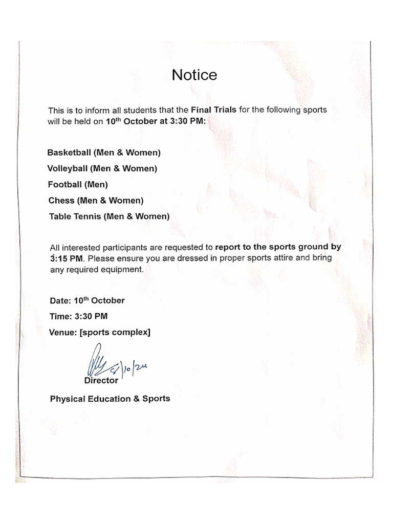 Notice For Final Trails | PDF