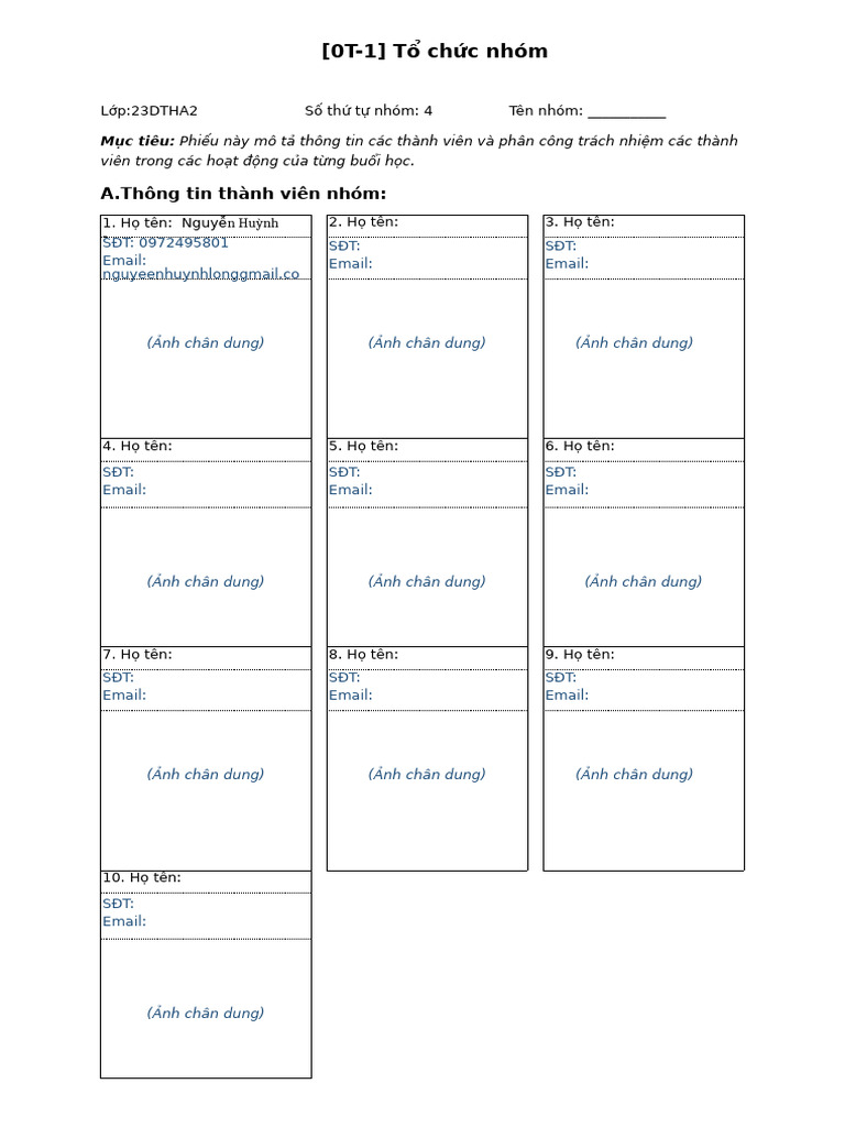 (0T-1) T CH C Nhóm: A.Thông Tin Thành Viên Nhóm | PDF