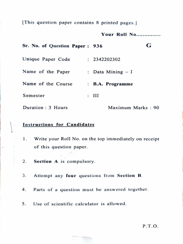 (This Question Paper Contains 8 Printed Pages.) : Your Roll No.. | PDF