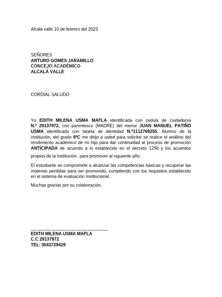 Carta de Promocion | PDF