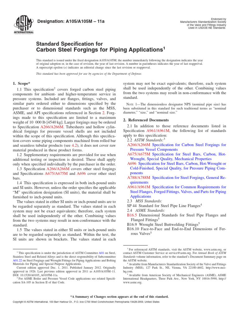 ASTM A 105 - 11a | PDF