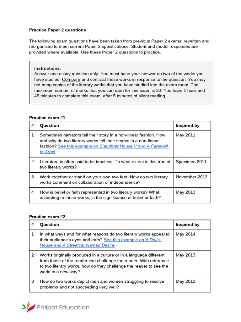 Practice Paper 2 Questions | PDF