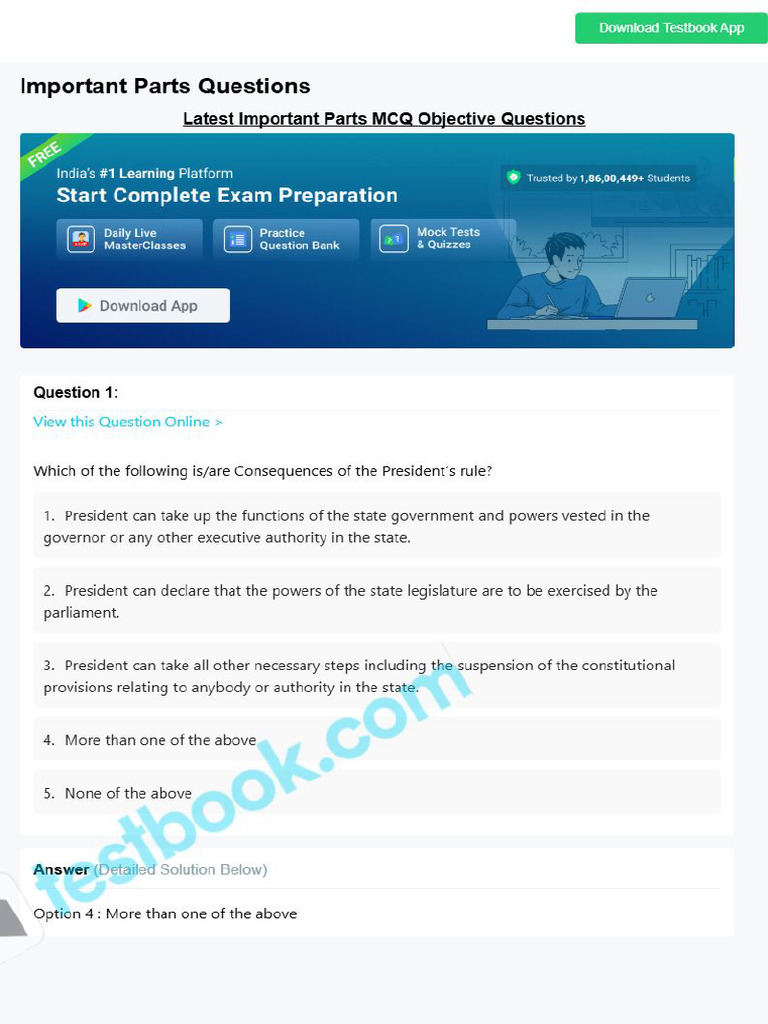 MCQ On Important Parts 5eea6a1239140f30f369eccc | PDF