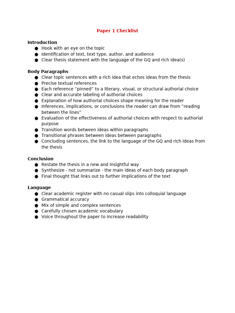 Paper 1 Checklist | PDF