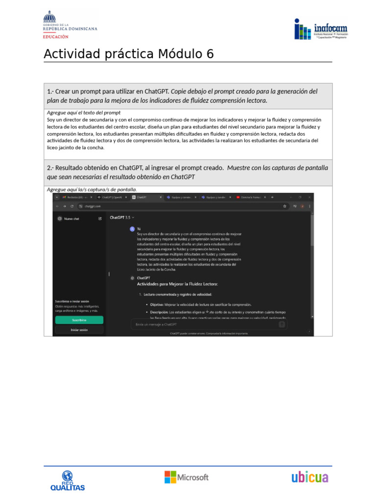 Plantilla Actividad Practica Modulo 6 | PDF