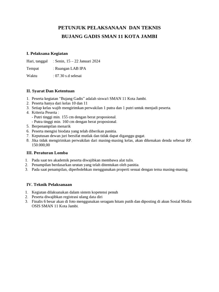 Petunjuk Pelaksanaan Dan Teknis Lomba Pensi | PDF