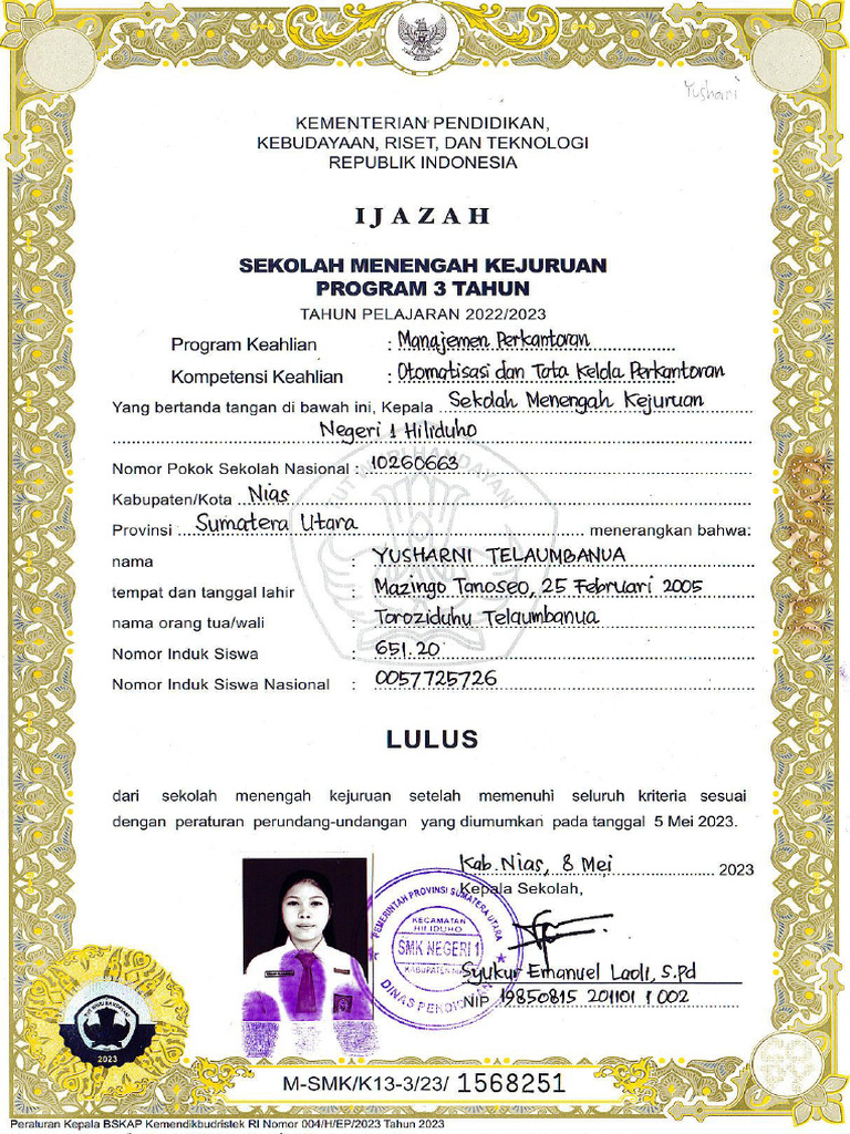 Ijazah Sma Harni | PDF