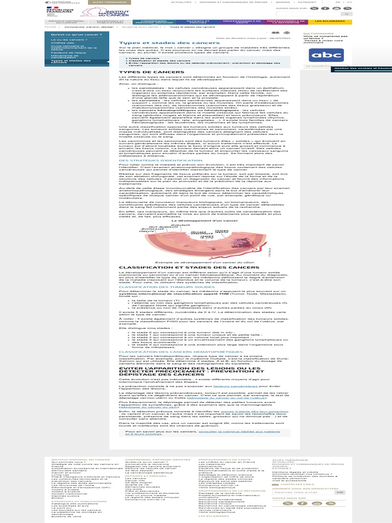 Types et stades des cancers - Qu'est-ce qu'un cancer _ | PDF