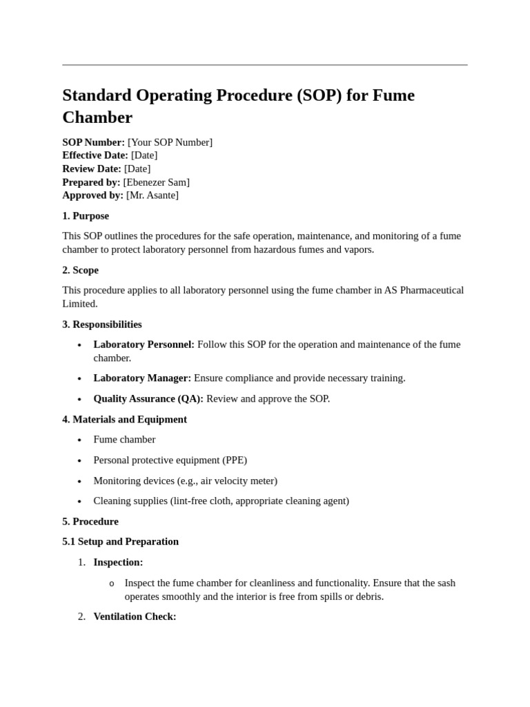 SOP For Fume Chamber | PDF