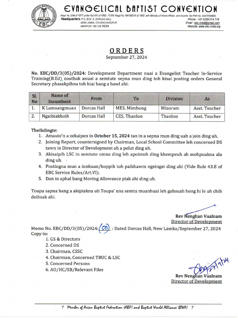 Posting Orders 27.09.2024 | PDF