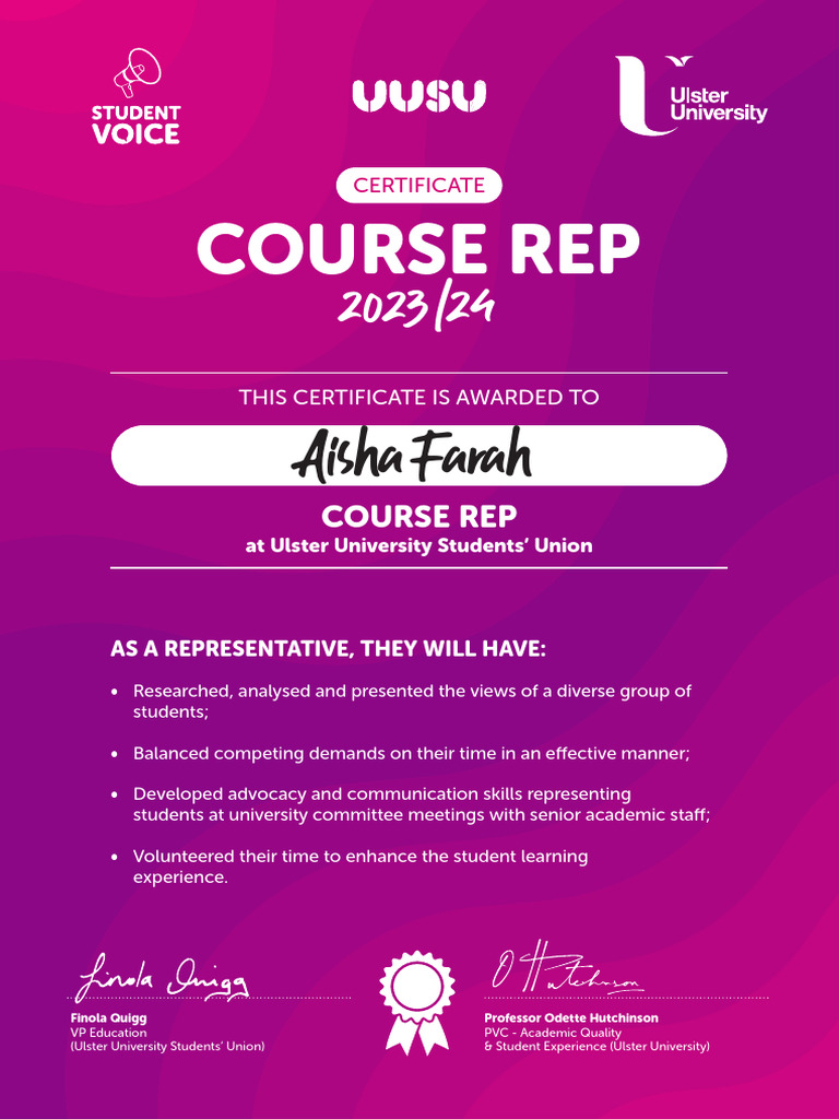 EDGE 2024 - Course Reps - Aisha Farah | PDF