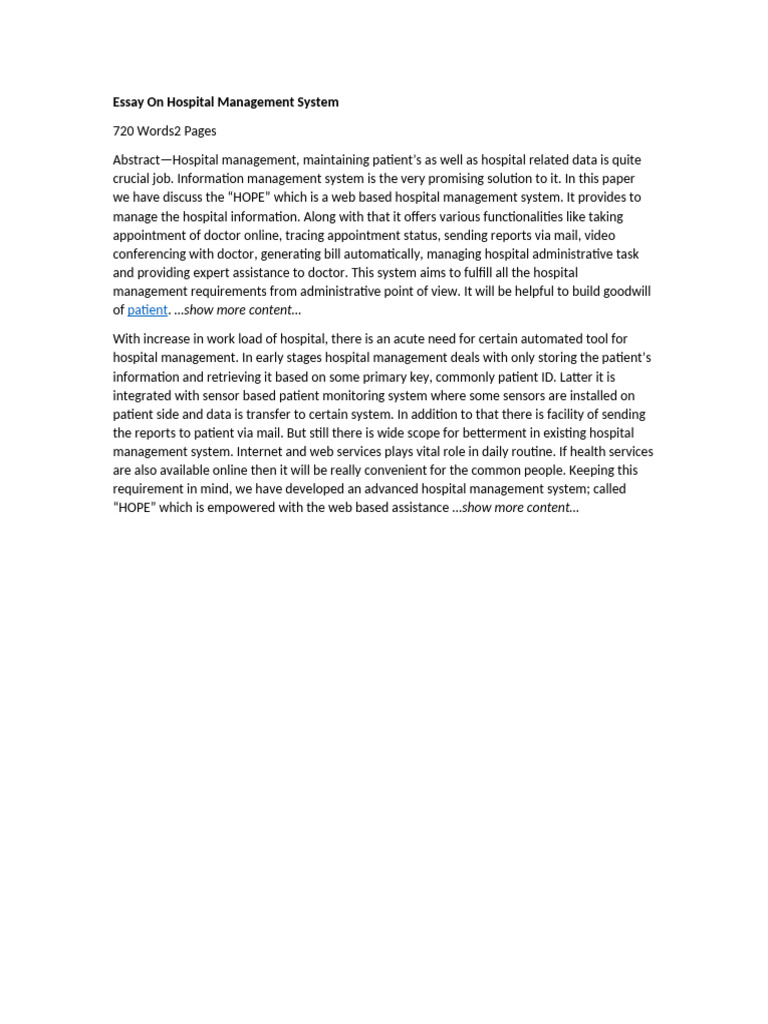Essay On Hospital Management System | PDF