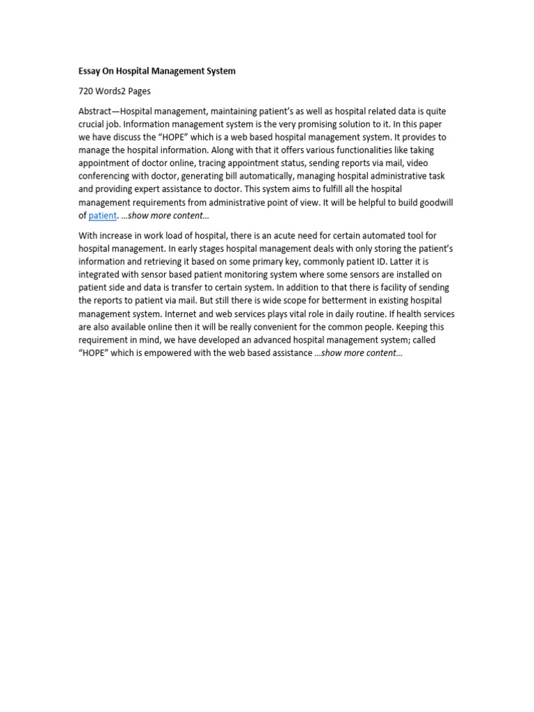 Essay On Hospital Management System | PDF