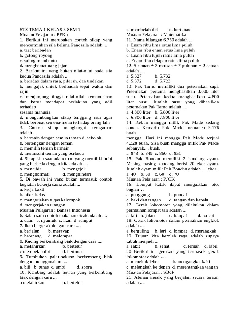 STS Tema 1 Kelas 3 Sem 1 | PDF