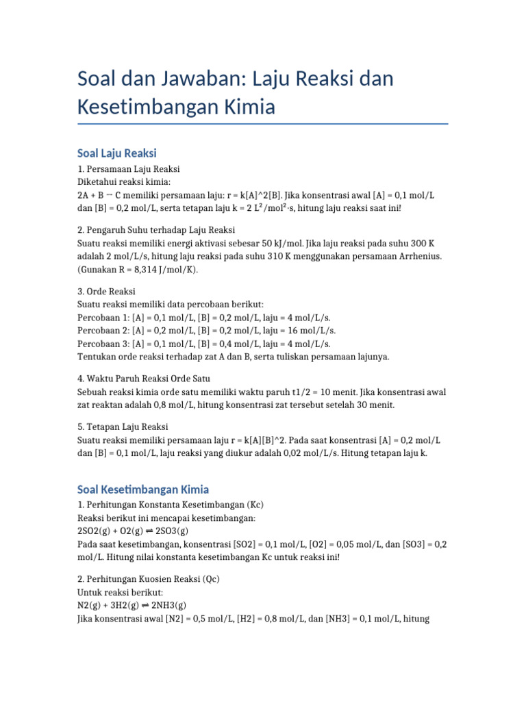 Soal Dan Jawaban Laju Reaksi Kesetimbangan | PDF