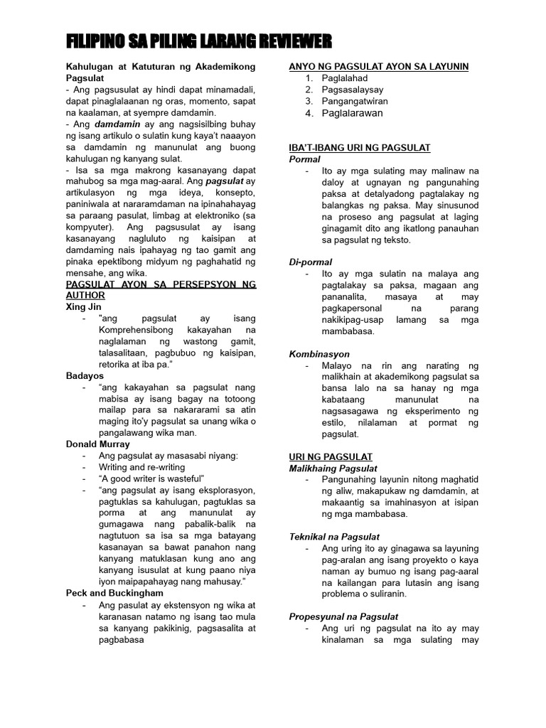 Filipino Sa Piling Larang Reviewer: 4. Paglalarawan | PDF