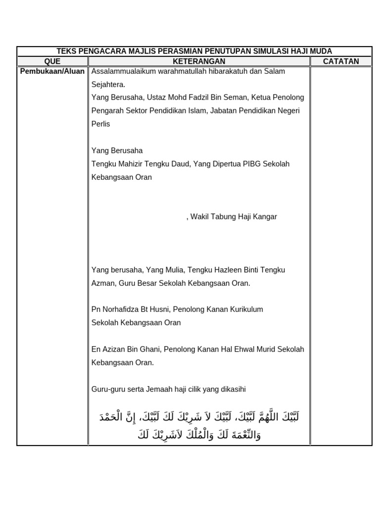Teks Pengacara Majlis Haji Cilik | PDF