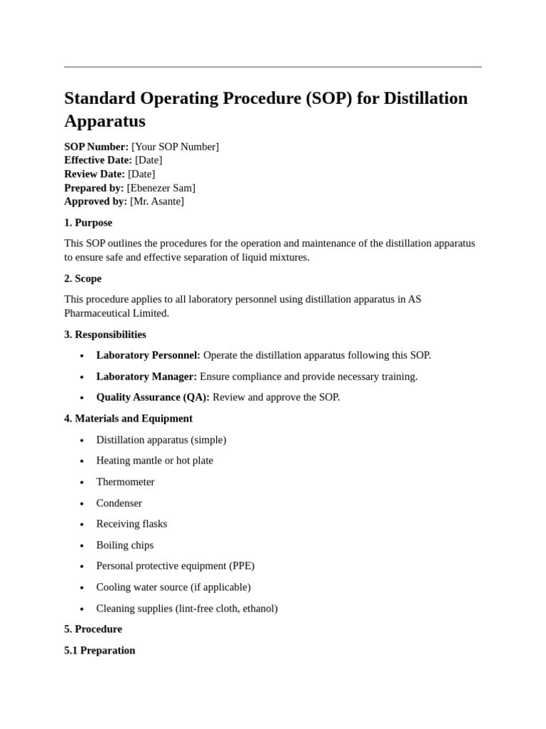 SOP For Distillation Apparatus | PDF