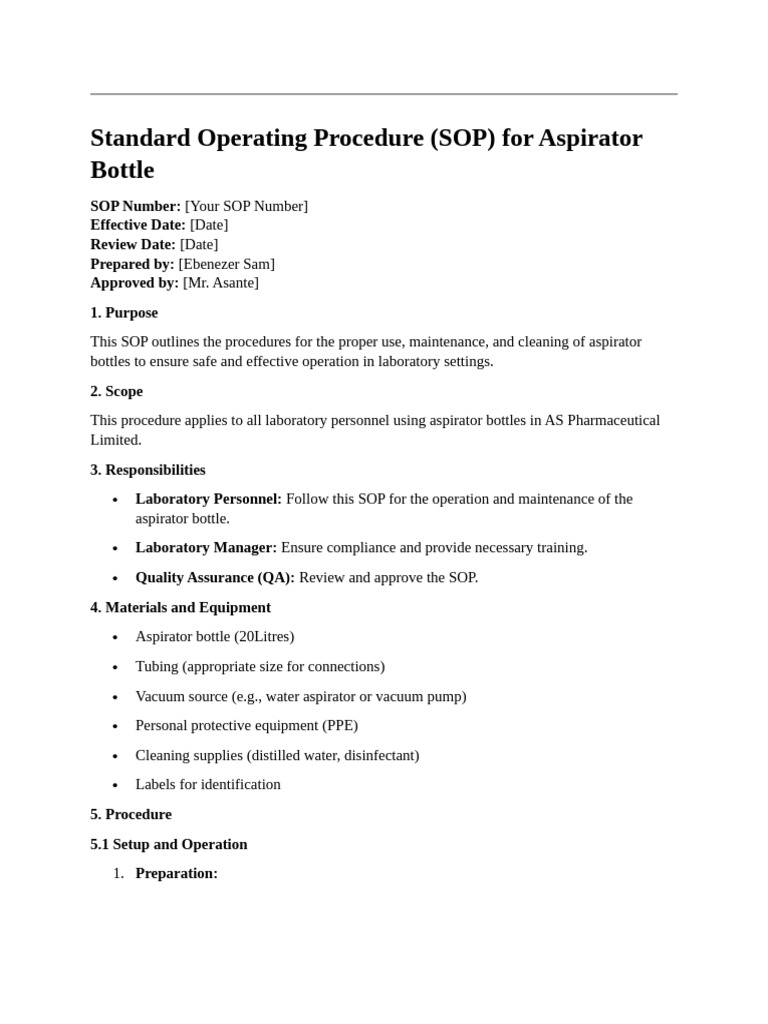 SOP For Aspirator Bottle | PDF