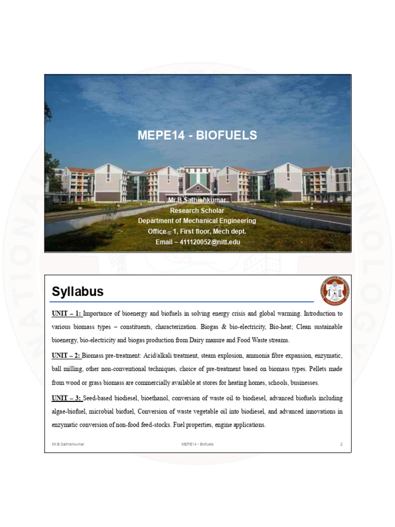 Biofuels Lecture Notes Unit2 Part1 Pdf