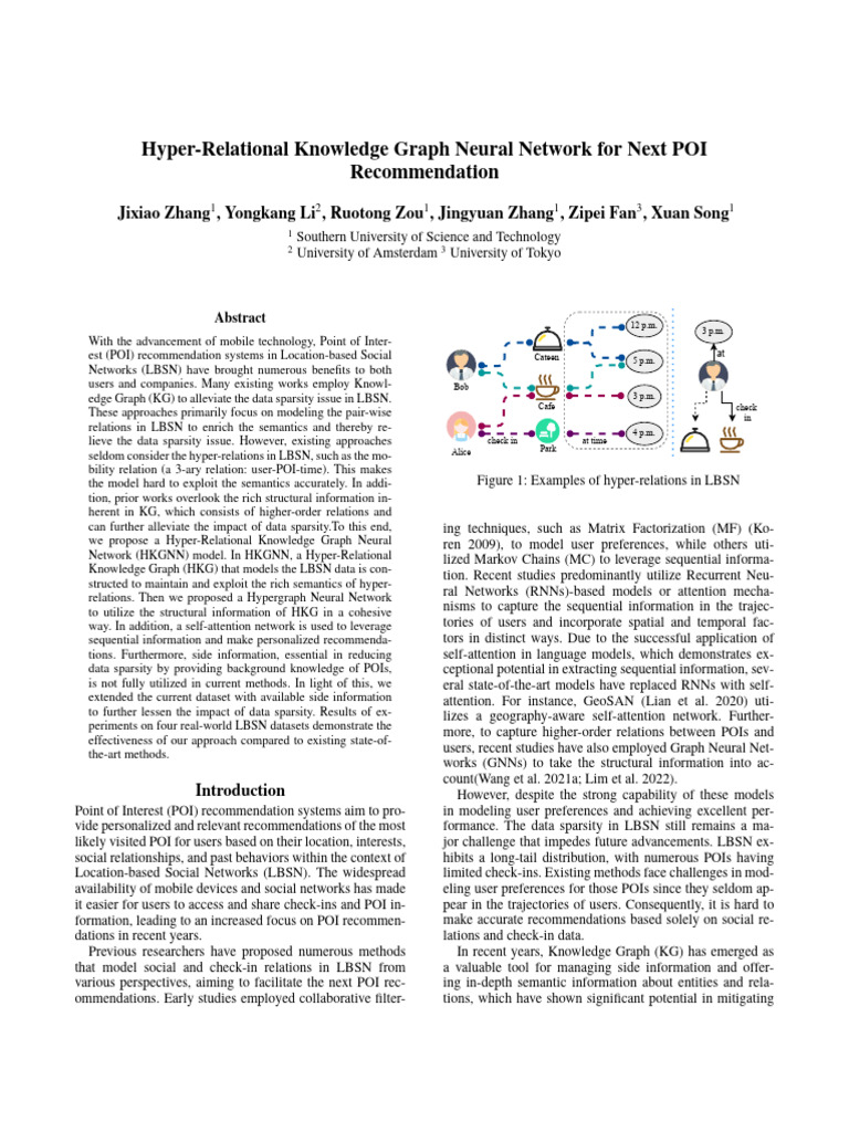Hyper-Relational Knowledge Graph Neural Network For Next POI Recommendation | PDF