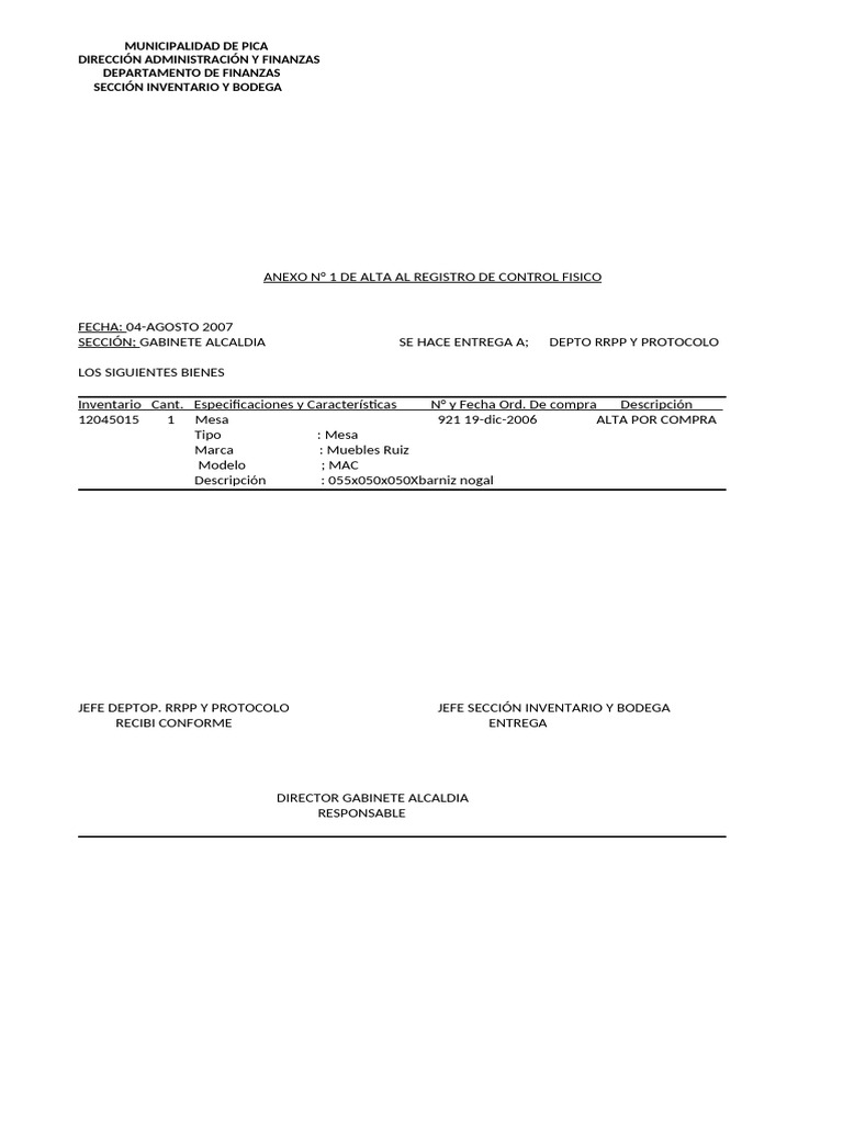 Anexos Reglamento Sobre Bienes Municipales Pica Final | PDF