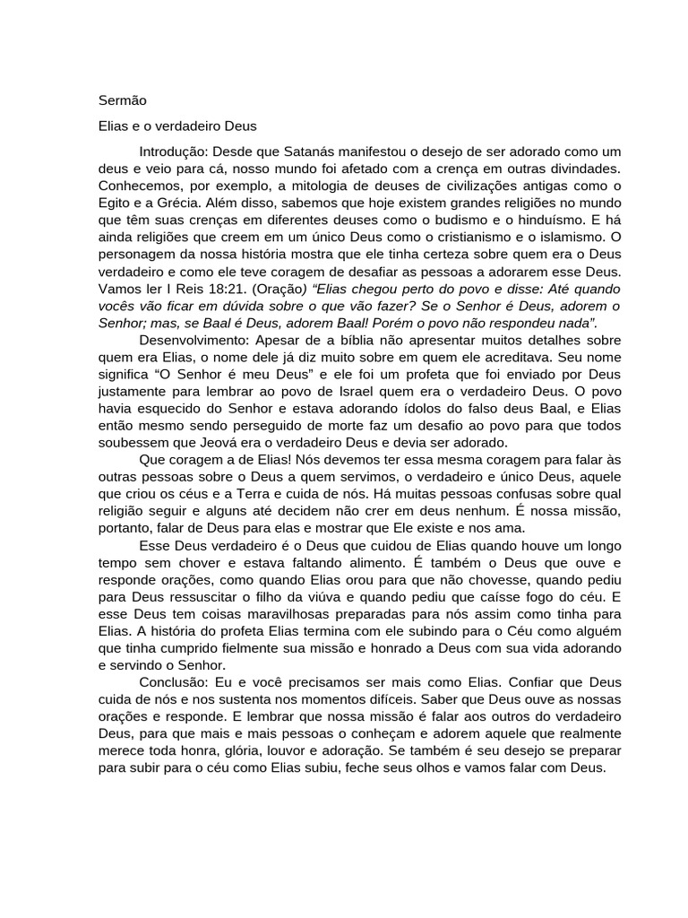 Elias e o Verdadeiro Deus | PDF