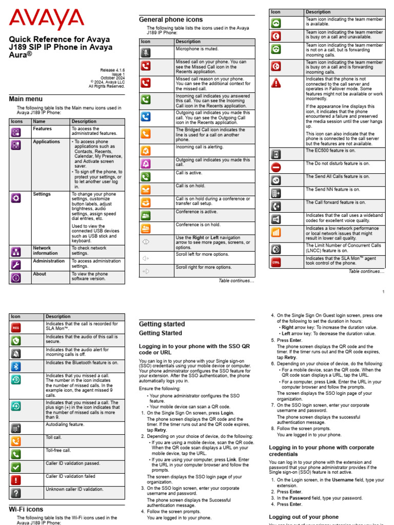 Quick Reference For Avaya J189 SIP IP Phone in Avaya Aura - R4.1.6 ...