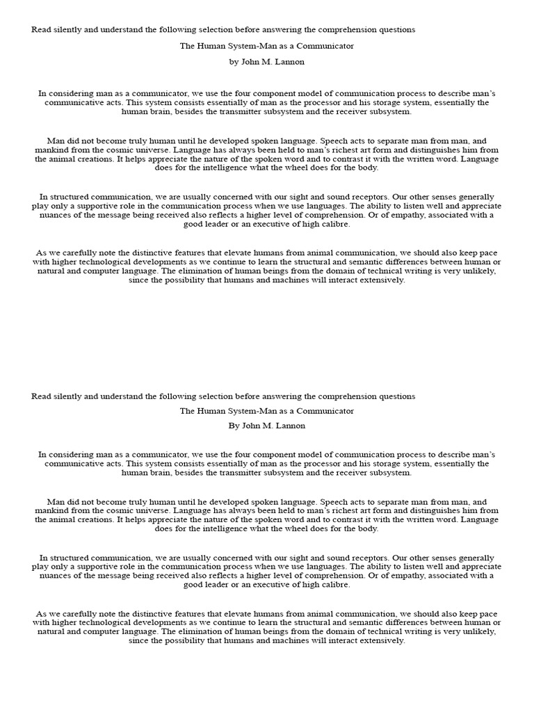 Reading Comprehension | PDF | Communication | Human
