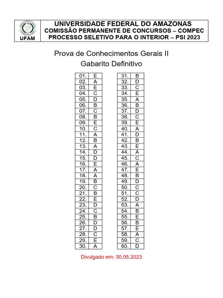 Edital 06 de 2023 - Gabarito Definitivo Da Prova de Conhecimentos Gerais II | PDF