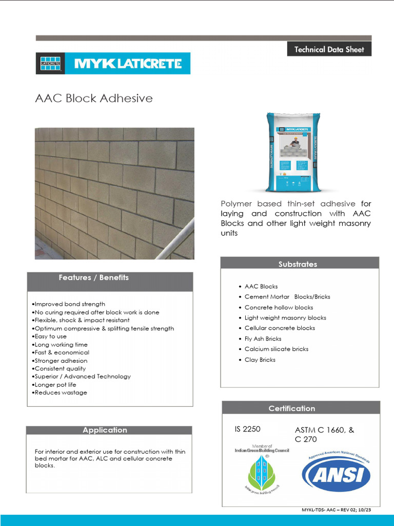 AAC Block Adhesive Guide | PDF | Concrete | Brick