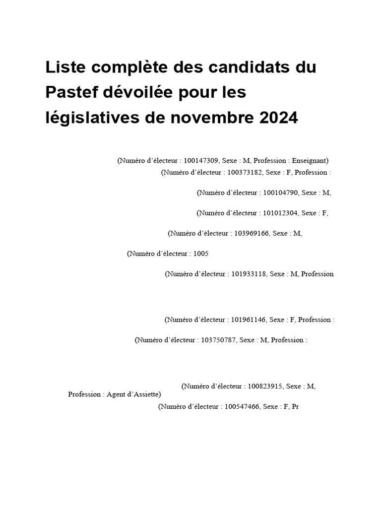 Liste Complète Des Candidats Du Pastef Dévoilée Pour Les Législatives ...