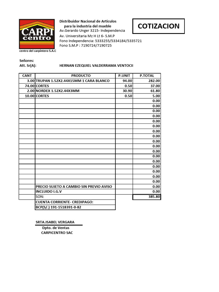 Cotizacion Hernan | PDF