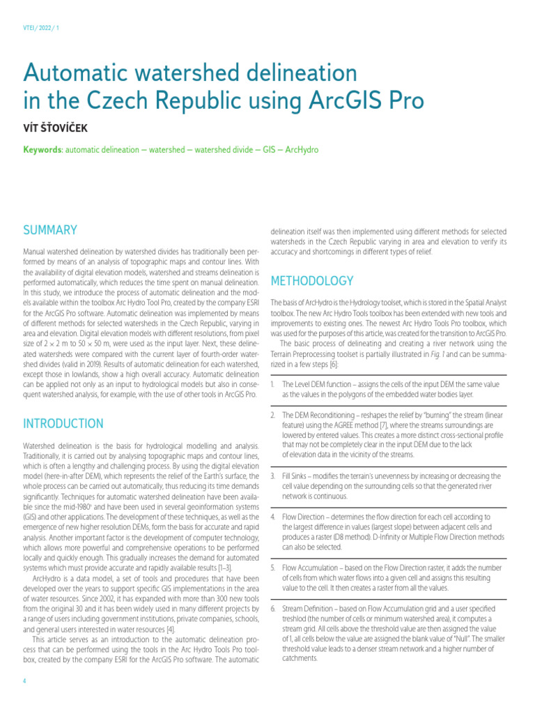 Automatic Watershed Delineation in The Czech Republic Using ArcGIS Pro | PDF