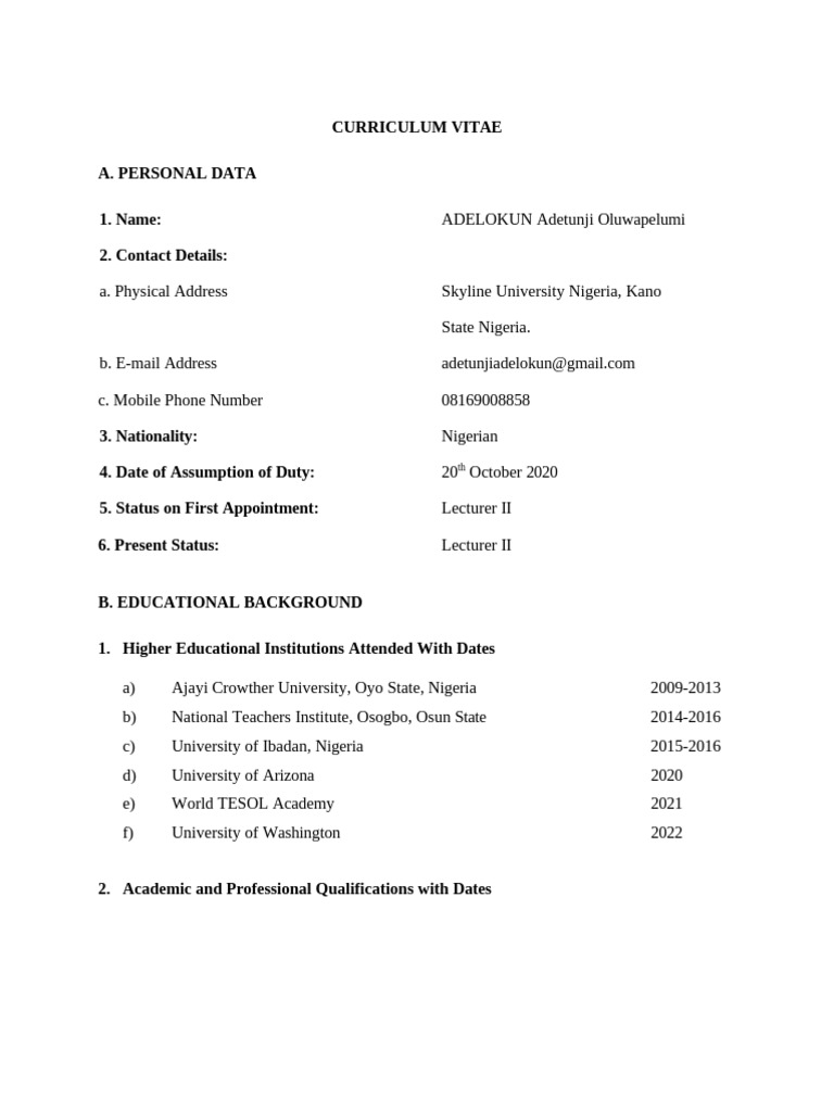 Academic Curriculum Vitae 2024 | PDF | English As A Second Or Foreign ...