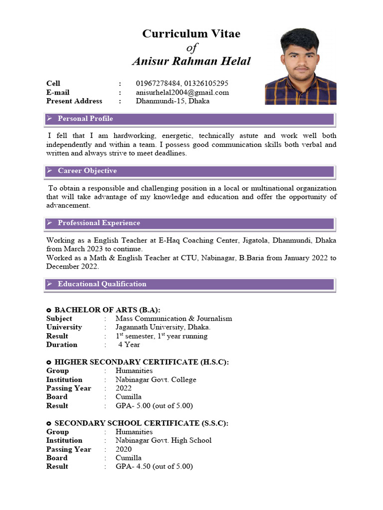 Anisur Rahman Helal - CV | PDF
