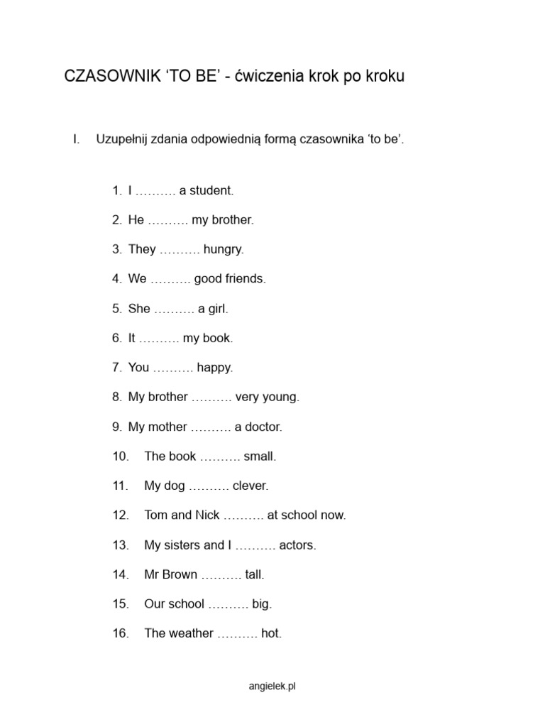 CZASOWNIK To BE Cwiczenia Krok Po Kroku 1 | PDF