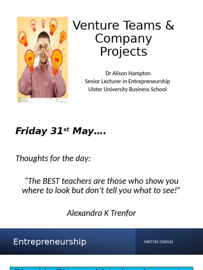Venture Teams & Company Projects - Alison Hampton | PDF